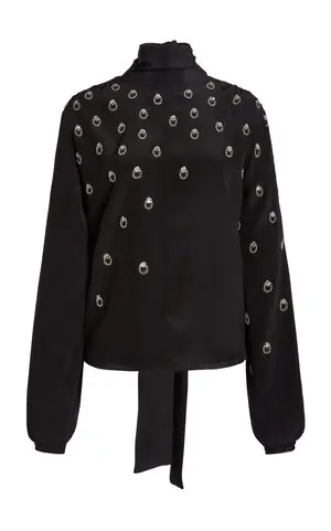 Victoria Beckham Embroidered Balloon-sleeve Silk Top