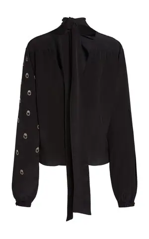 Victoria Beckham Embroidered Balloon-sleeve Silk Top