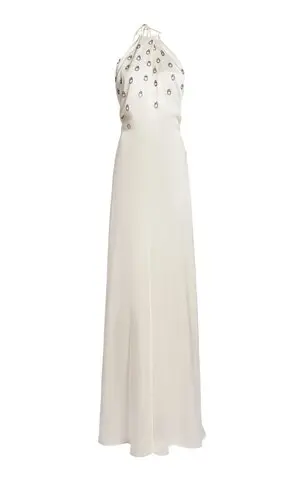 Victoria Beckham Embroidered Halter Neck Maxi Dress - Ivory
