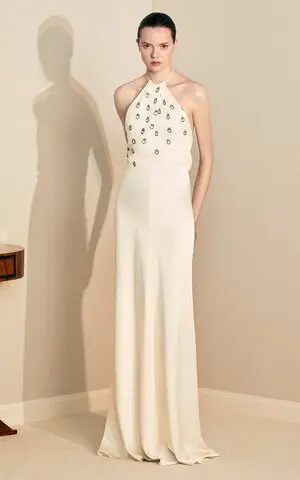 Victoria Beckham Embroidered Halter Neck Maxi Dress
