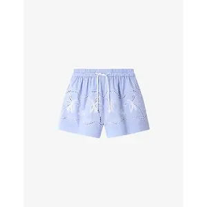 Sandro Embroidered Drawstring-waist Cotton Shorts - Sky Blue