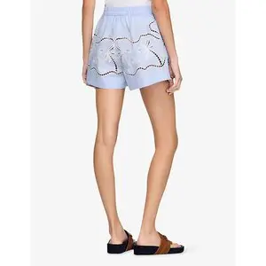 Sandro Embroidered Drawstring-waist Cotton Shorts