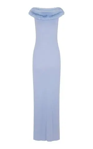 Rabanne Off-the-shoulder Wool-cashmere Knit Maxi Dress - Light Blue