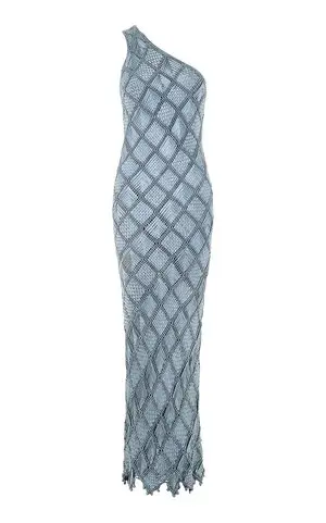 PALMA CANARIA Handwoven Macramé One-shoulder Maxi Dress - Grey