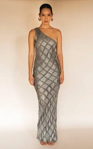 PALMA CANARIA Handwoven Macramé One-shoulder Maxi Dress