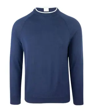 Eleventy Ribbed Crew Neck Sweaters - Blue