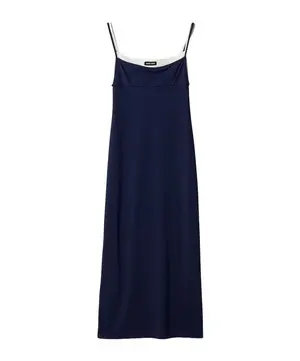 Miu Miu Stretch Jersey Midi Dress With Jacquard Logo - Blue