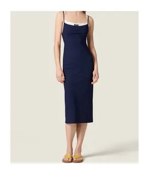 Miu Miu Stretch Jersey Midi Dress With Jacquard Logo