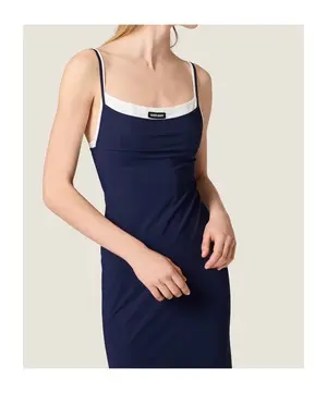 Miu Miu Stretch Jersey Midi Dress With Jacquard Logo
