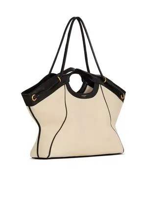 Balmain Large Tote In Smooth Leather And Canvas