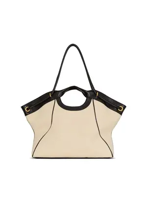 Balmain Large Tote In Smooth Leather And Canvas