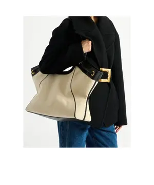 Balmain Large Tote In Smooth Leather And Canvas