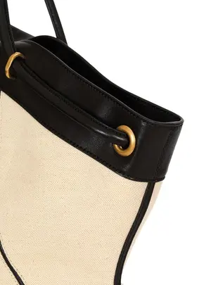 Balmain Large Tote In Smooth Leather And Canvas