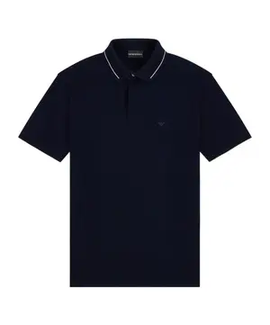 Emporio Armani Logo-embroidered Contrast-trim Polo Shirt - Navy