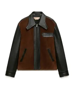 Marni Leather Jacket With Contrast Crust Leather Front - Black