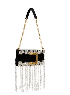 Balmain Embroidered Velvet Clutch With Crystal Embellishments