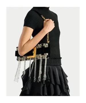 Balmain Embroidered Velvet Clutch With Crystal Embellishments