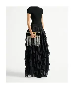 Balmain Embroidered Velvet Clutch With Crystal Embellishments