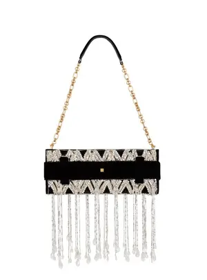 Balmain Embroidered Velvet Clutch With Crystal Embellishments