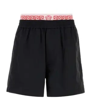 Versace Elastic Waist Shorts With Medusa Waistband - Black