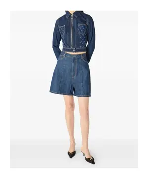 MARINE SERRE Moon Printed Cropped Denim Jacket