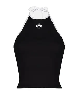 MARINE SERRE Moon Logo Halter Neck Jersey Tank Top - Black