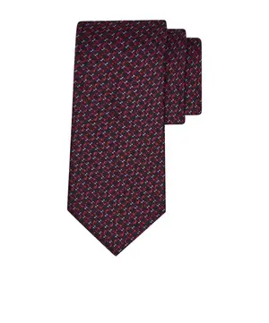 FERRAGAMO Gancini Silk Jacquard Neck Tie - Navy/red