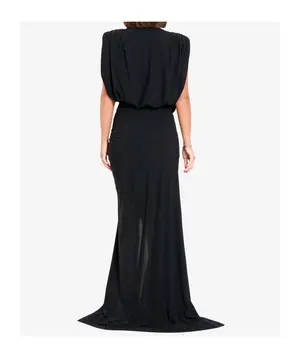 AMAZUIN V-neck Draped Maxi Dress With Front Slit