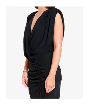 AMAZUIN V-neck Draped Maxi Dress With Front Slit