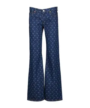 MARINE SERRE Crescent Moon Print Bootcut Jeans - Blue