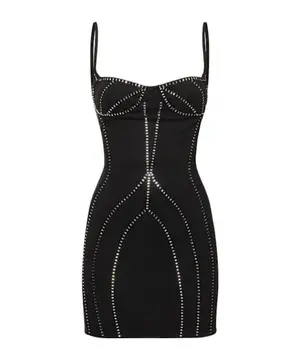 Attico Crystal Embellished Sablé Mini Dress - Black