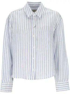 Max Mara Striped Shirt With Classic Collar And Dropped Shoulders - Light Blue