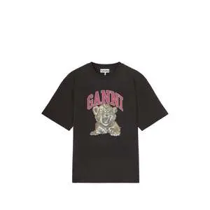 GANNI GANNI Graphic Tiger Motif Organic Cotton T-Shirt Gray