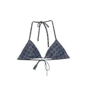 Gucci Navy Gg Monogram Triangle Bikini Top - Blue