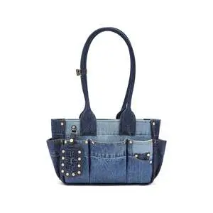 GANNI Denim Top Handle Bag With Studded Details