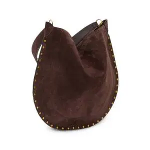 Isabel Marant Étoile Dark Suede Shoulder Bag With Gold-tone Stud Detailing