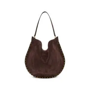 Isabel Marant Étoile Dark Suede Shoulder Bag With Gold-tone Stud Detailing