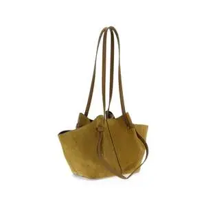 Yuzefi Calf Suede Gathered Detail Shoulder Bag - Brown