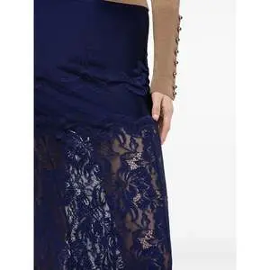 Rabanne Floral Lace Paneled Midi Skirt - Blue