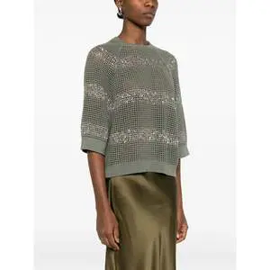 Brunello Cucinelli Open Knit Sequin Embellished Jumper
