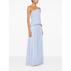 Solace London Strapless Peplum Waist Pleated Maxi Dress - Blue