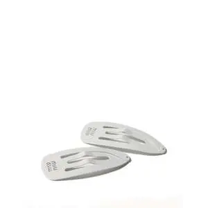 Miu Miu Set Of Two Perforated Logo Hair Clips - Silver