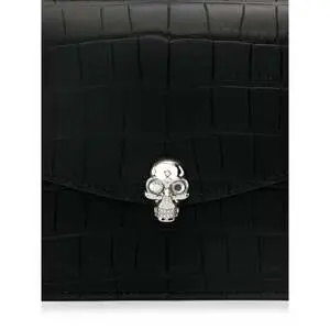 Alexander McQueen Crocodile Effect Leather Shoulder Bag - Black