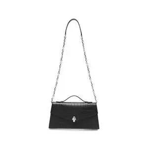 Alexander McQueen Crocodile Effect Leather Shoulder Bag - Black