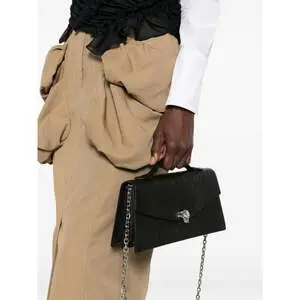 Alexander McQueen Crocodile Effect Leather Shoulder Bag - Black