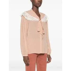 Chloé Silk Lace Detail Blouse - Pink