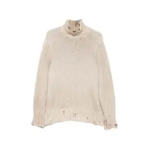 Avant Toi Knitwear Fine Knit Distressed Turtleneck Sweater - Cream
