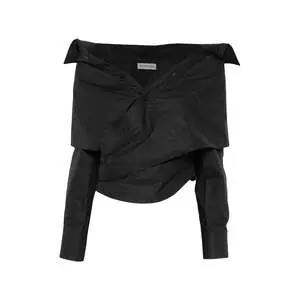 Balenciaga Off-shoulder Wrap Blouse With Buttoned Cuffs And Rear Tie - Blue