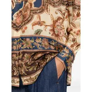 Zimmermann Floral Silk Long Sleeve Shirt - Brown