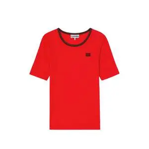 GANNI Short Sleeve T-shirt With Logo Detail - Red